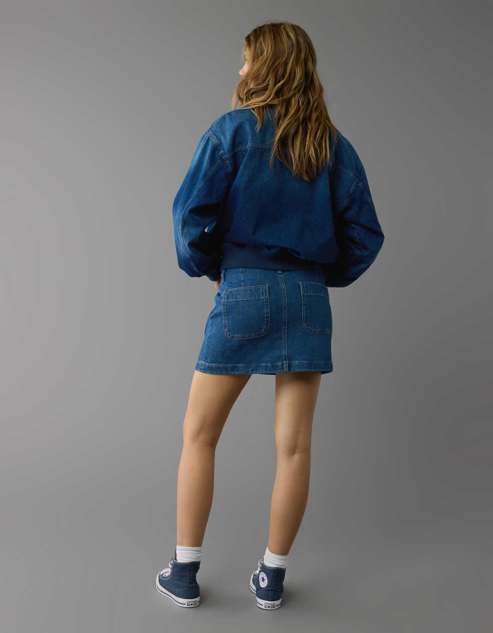 AE Stretch Low-Rise A-Line Denim Mini Skirt | American Eagle UK | Men's ...