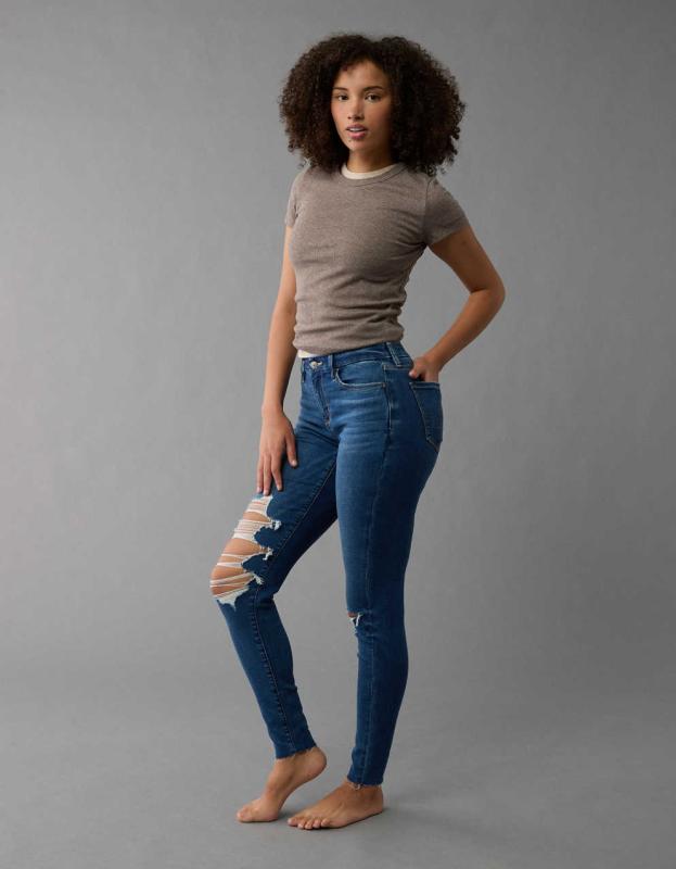 AE Next Level Curvy Ripped High-Waisted Jegging | American Eagle UK ...
