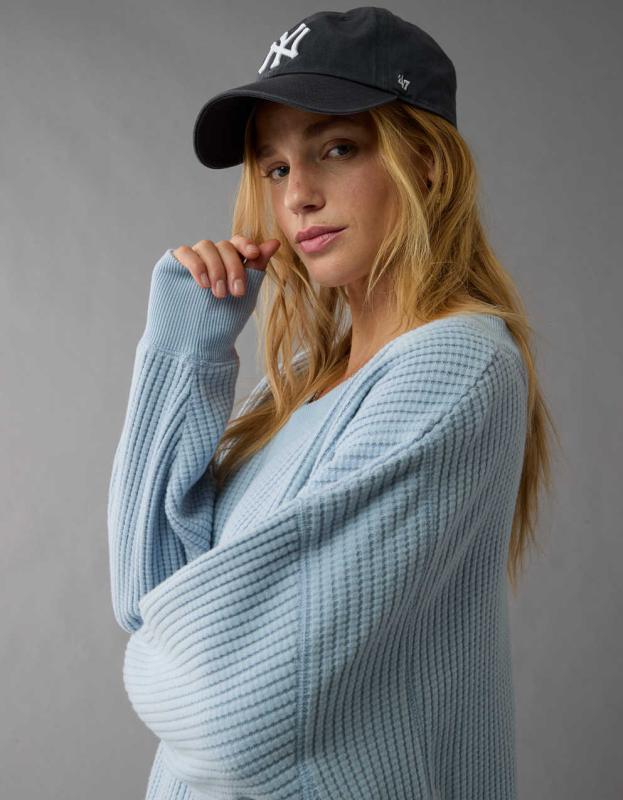 AE Big Hug V-Neck Waffle Sweatshirt | American Eagle UK | Men's & Women ...