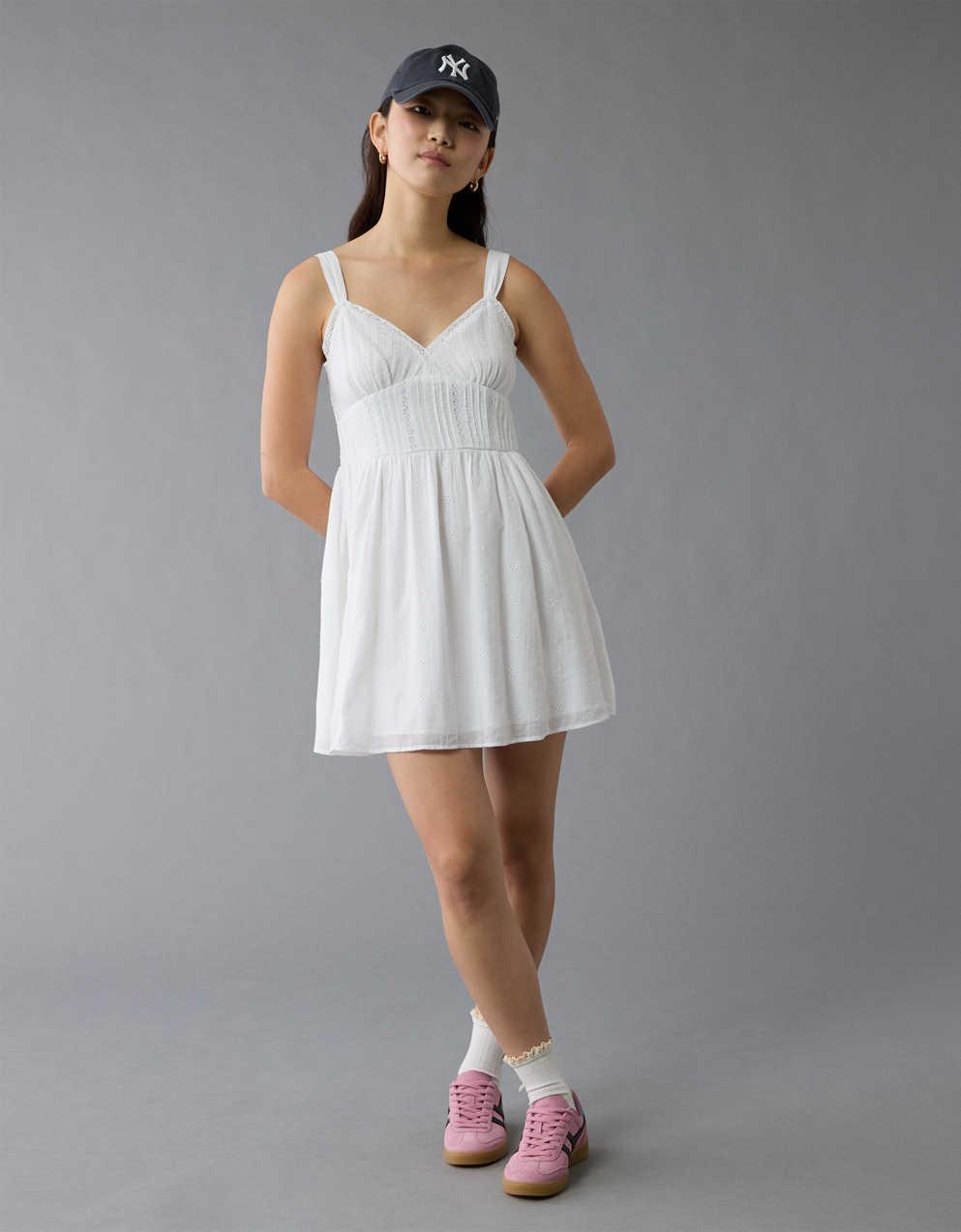 AE V-Neck Eyelet Mini Dress | American Eagle UK | Men's & Women's Jeans ...