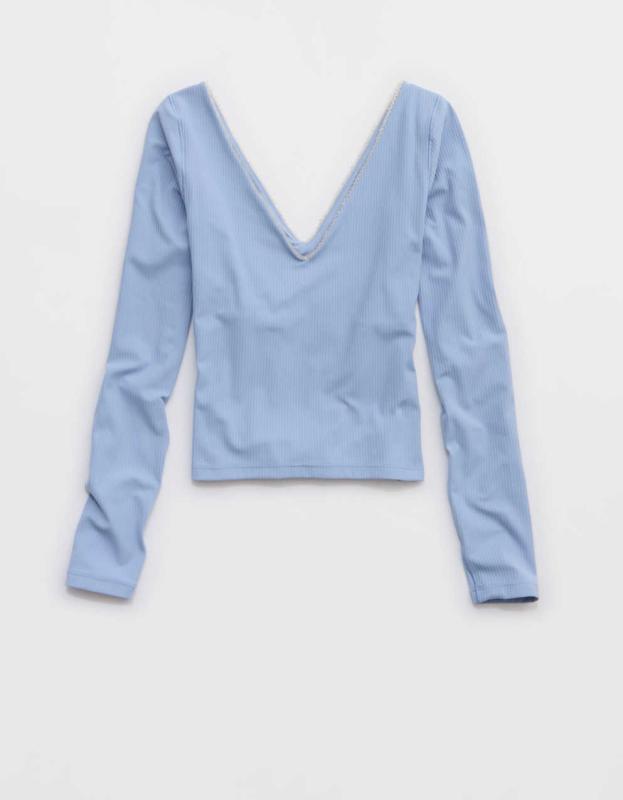OFFLINE By Aerie Real Me XTRA Rib Open V-Neck T-Shirt | American Eagle ...