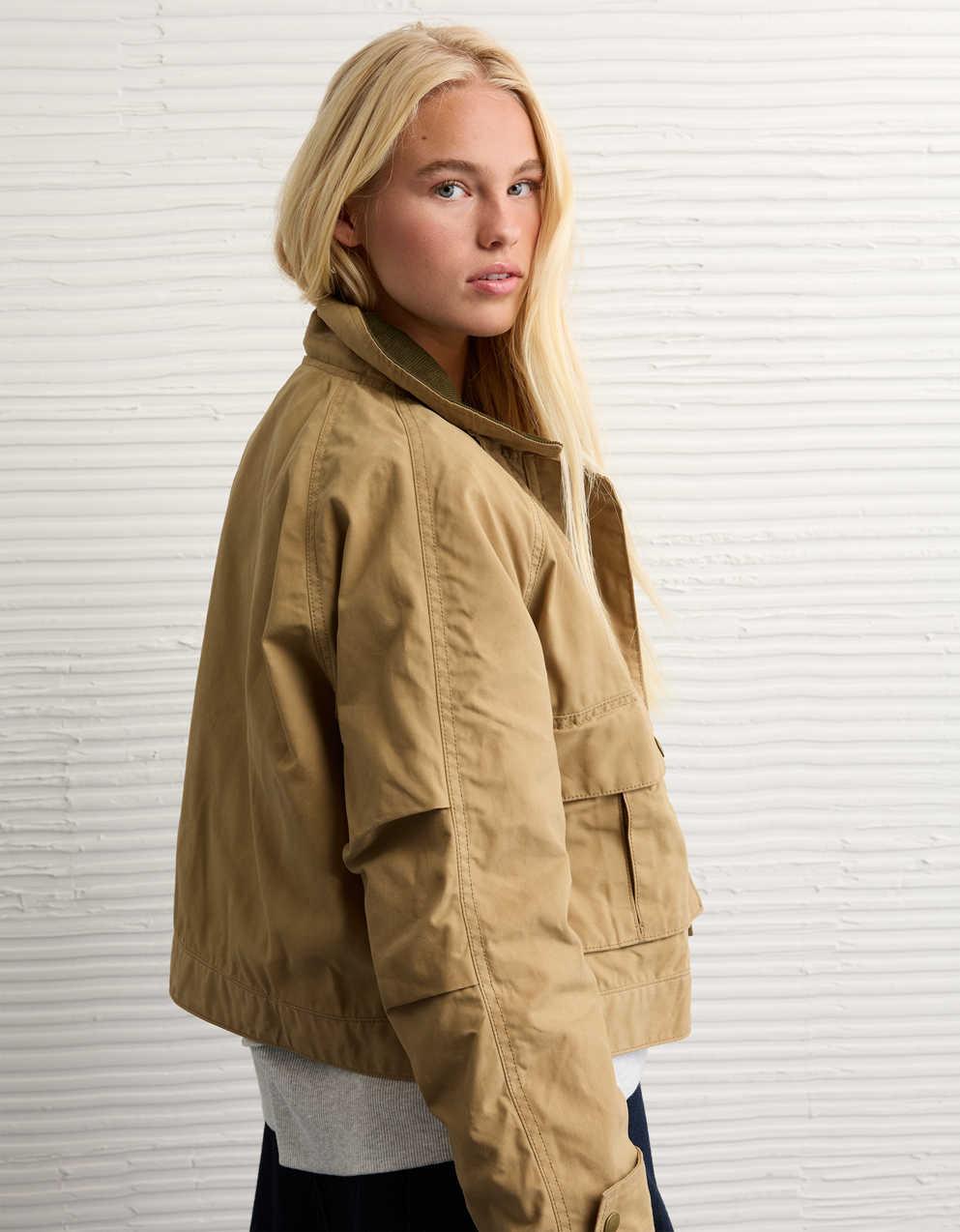 AE Waxed Cropped Utility Jacket | American Eagle UK | Men's & Women's ...