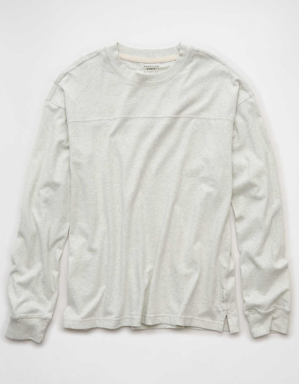 AE Boxy Long-Sleeve Sueded Jersey T-Shirt | American Eagle France ...