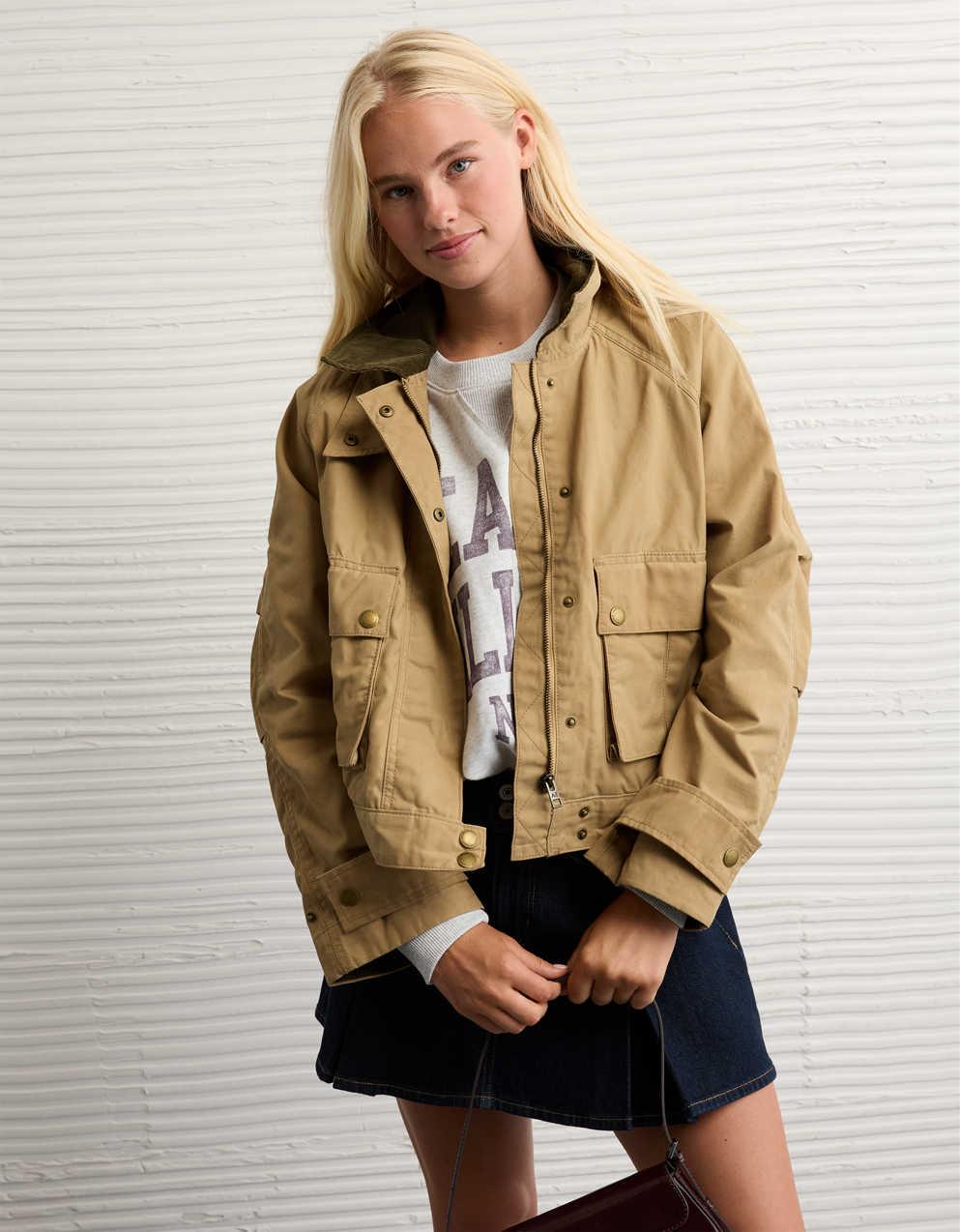 AE Waxed Cropped Utility Jacket | American Eagle UK | Men's & Women's ...