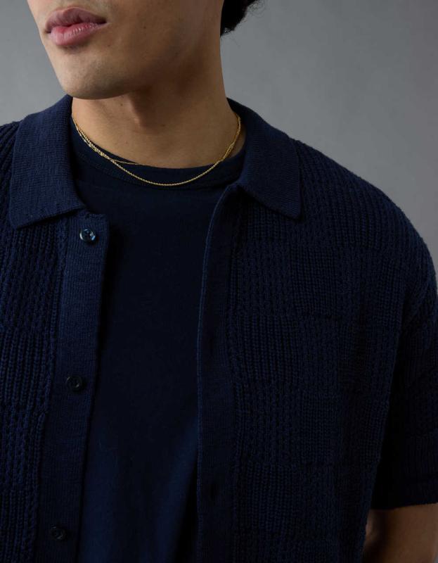 AE Weekend Checkerboard Button-Up Sweater Polo Shirt | American Eagle ...