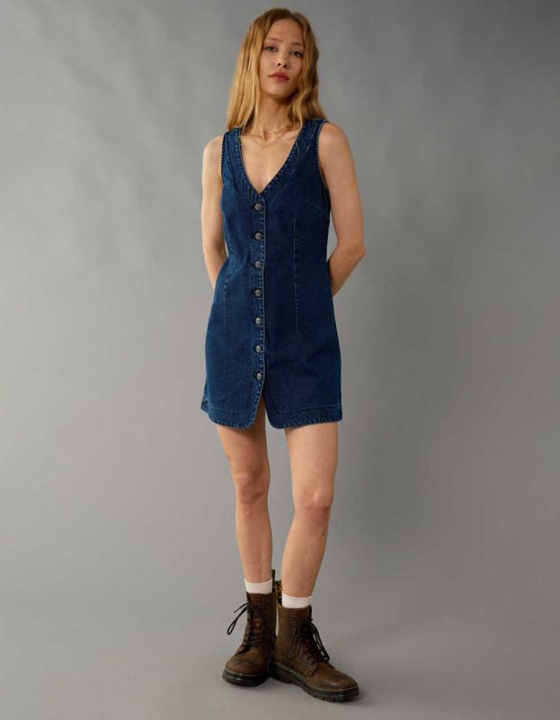 AE Button-Front Pinafore Mini Dress | American Eagle UK | Men's & Women ...