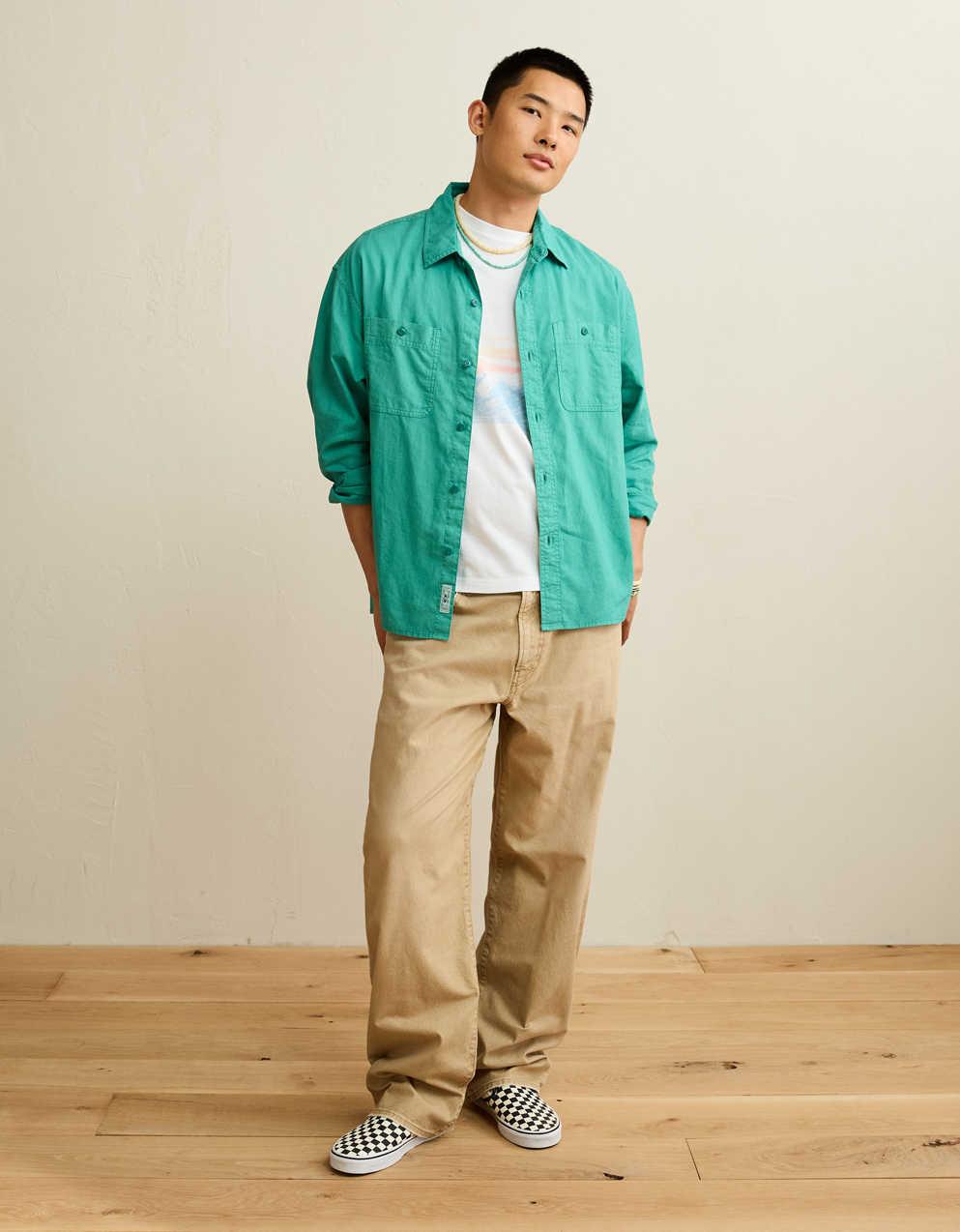 AE Relaxed Fit Linen-Blend Button-Up Shirt | American Eagle UK | Men's ...
