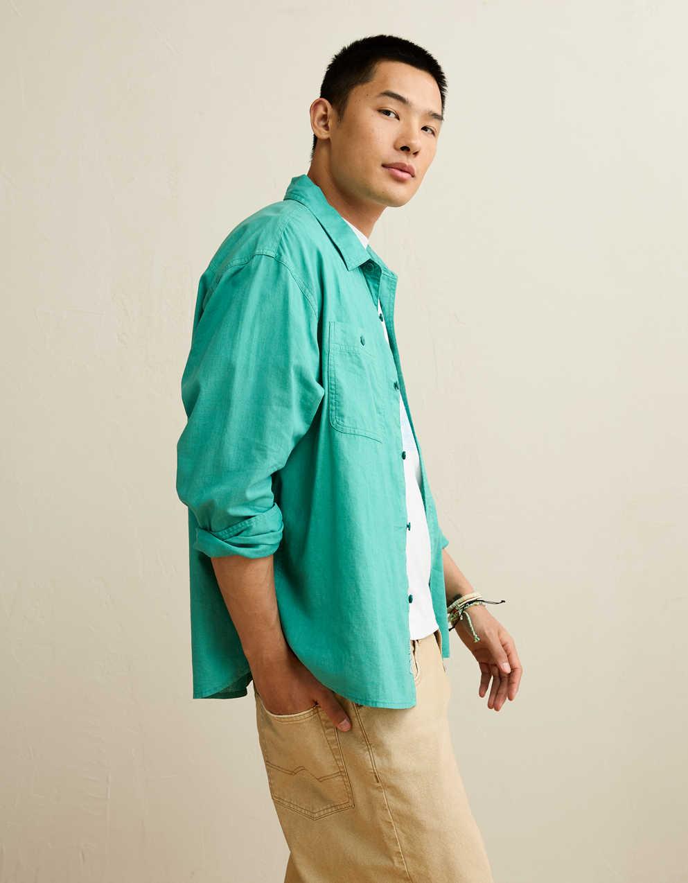 AE Relaxed Fit Linen-Blend Button-Up Shirt | American Eagle UK | Men's ...