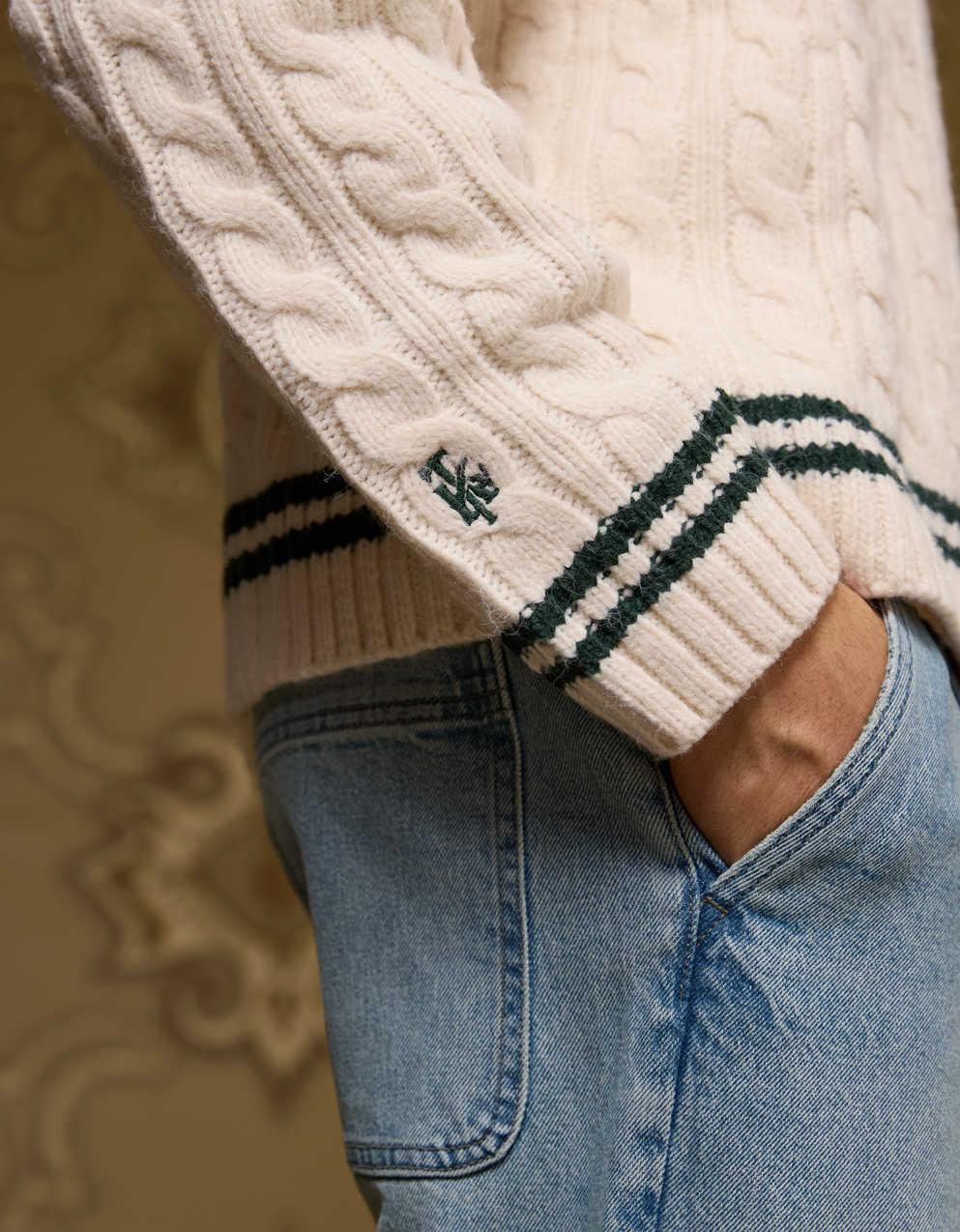 AE x Tru Kolors Cable Knit Cricket Sweater | American Eagle Deutschland ...