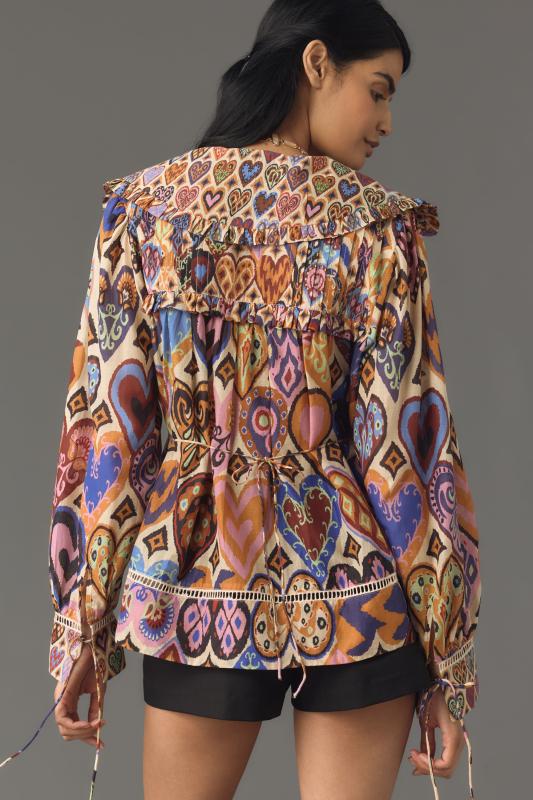 Farm Rio Hearts Ikat Cream Blouse | Anthropologie Japan - Women's ...
