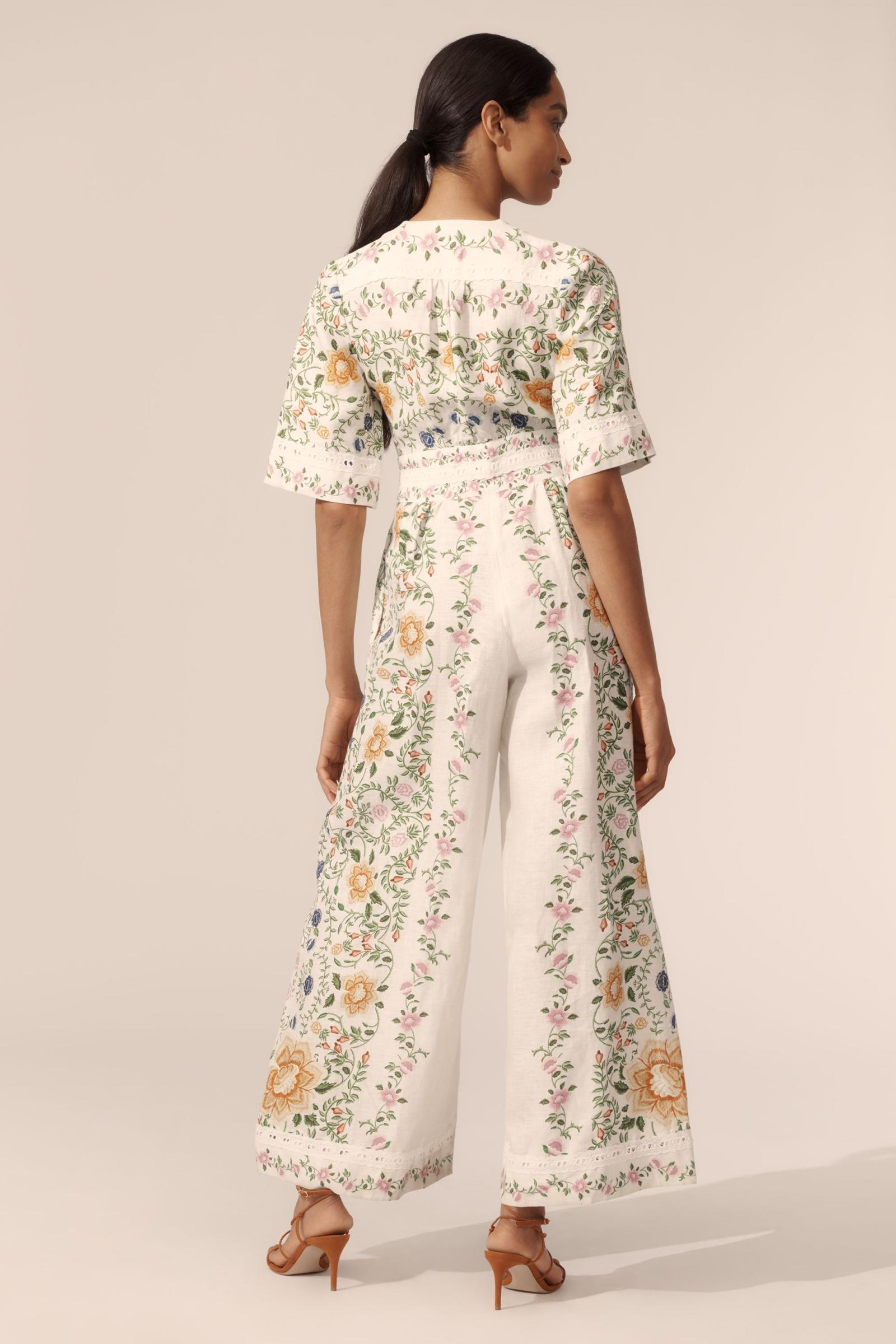 Granja Río Folk Floral Mezcla de Lino Mono de manga corta y pierna ...