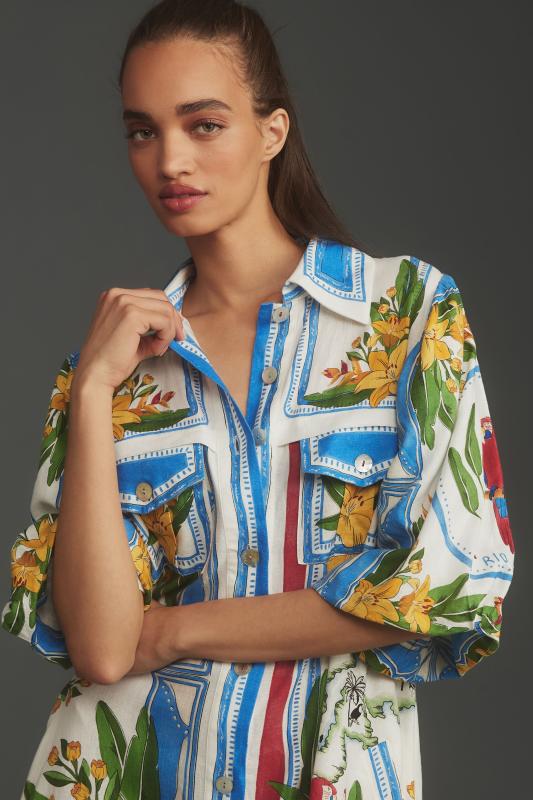 Farm Rio Tropical Destination Tie-Waist Linen Midi Dress ...