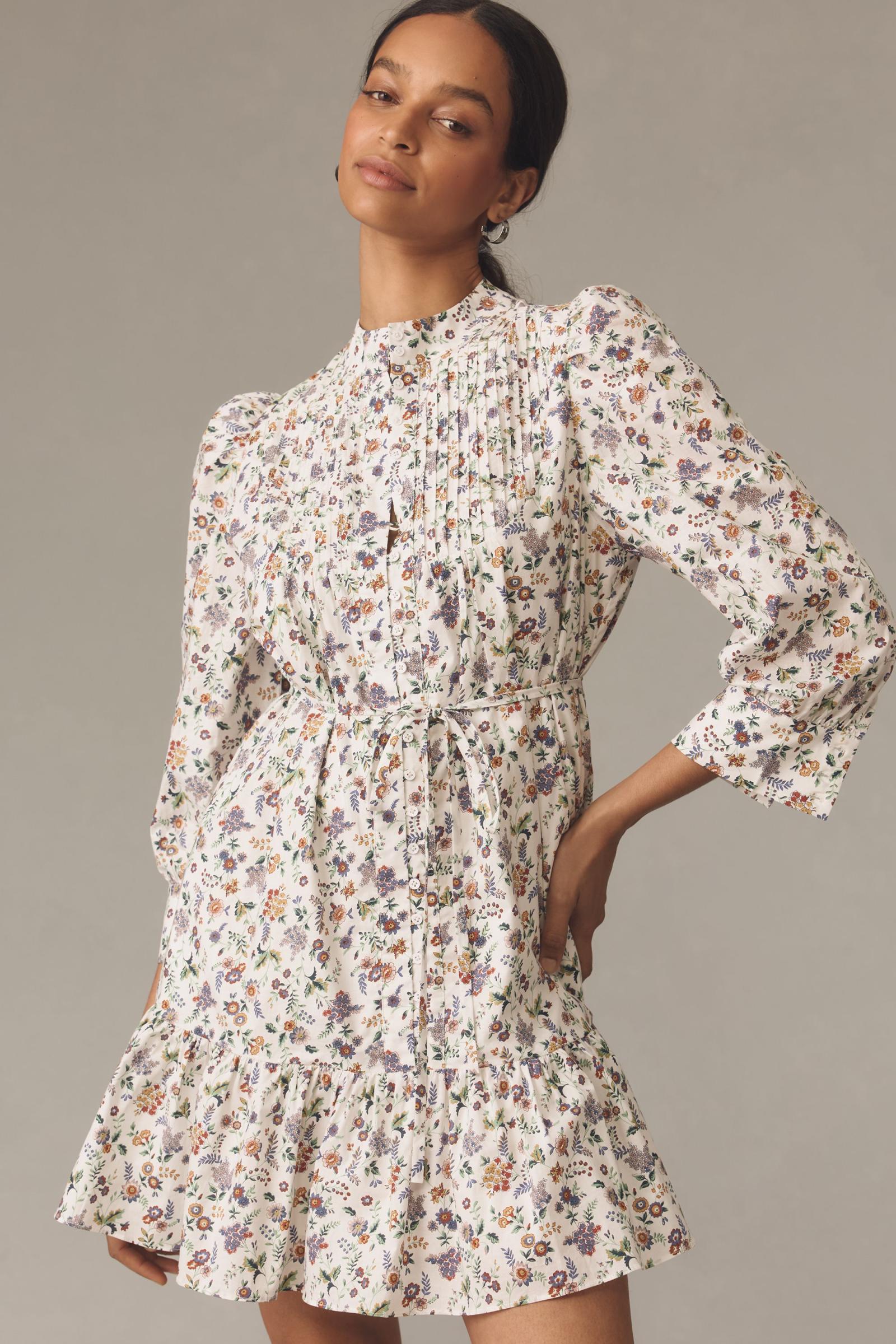 English Factory Long-Sleeve Pintuck Smocked Mini Dress | Anthropologie ...