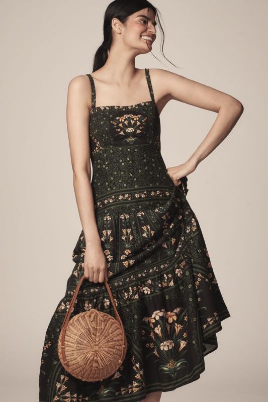 Farm Rio Flowers Arch Sleeveless Linen Blend Midi Dress | Anthropologie ...