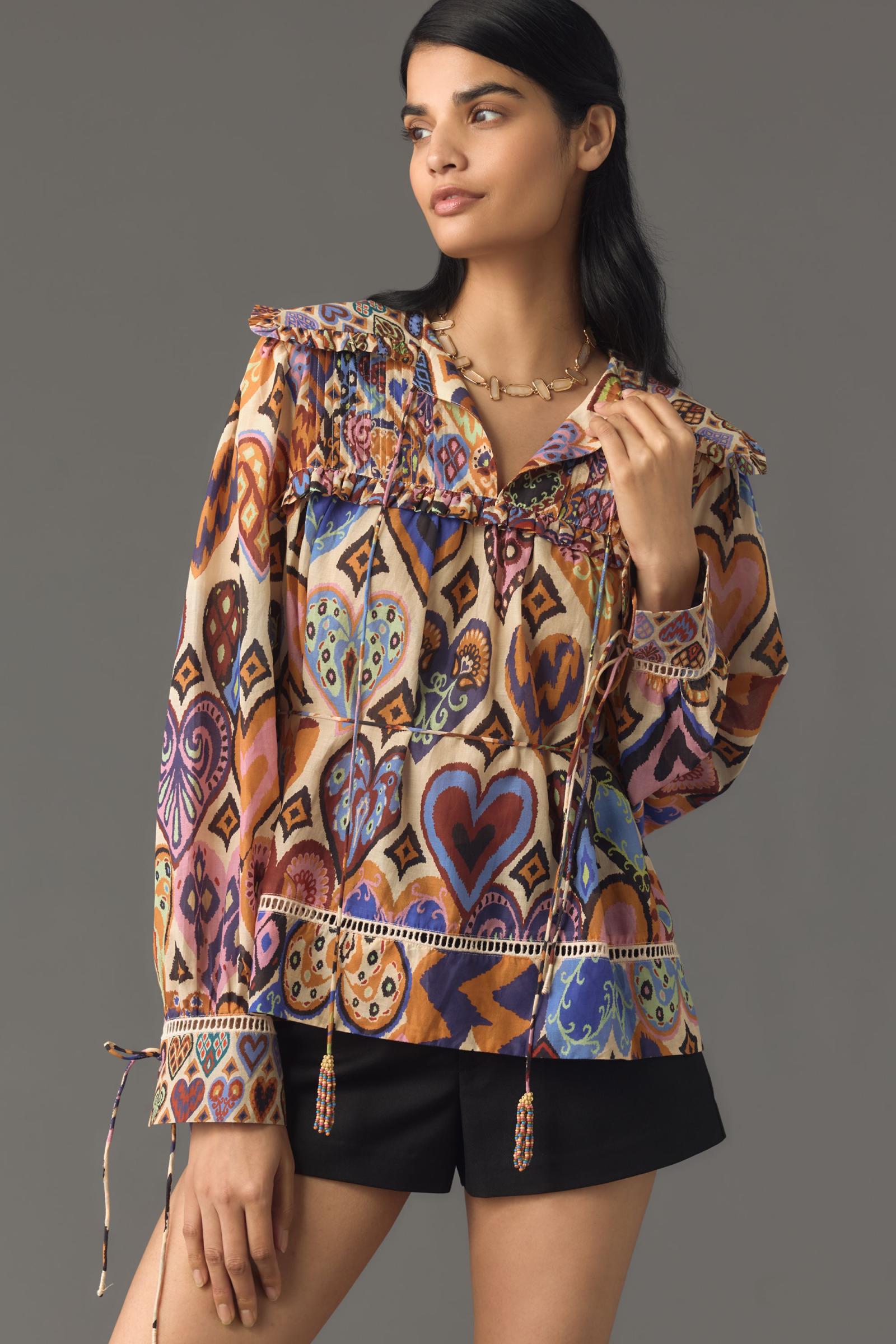Farm Rio Hearts Ikat Cream Blouse | Anthropologie Japan - Women's ...