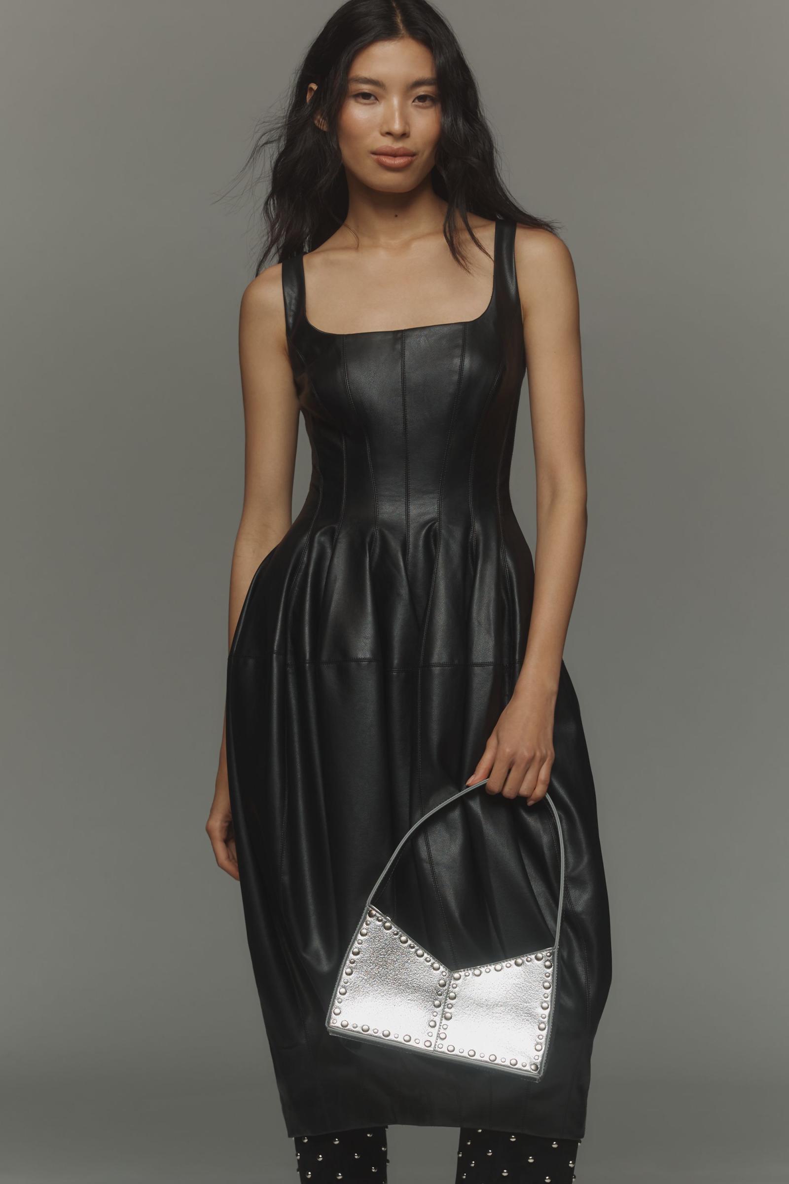 By Anthropologie Sleeveless Square-Neck Faux-Leather Midi Dress ...