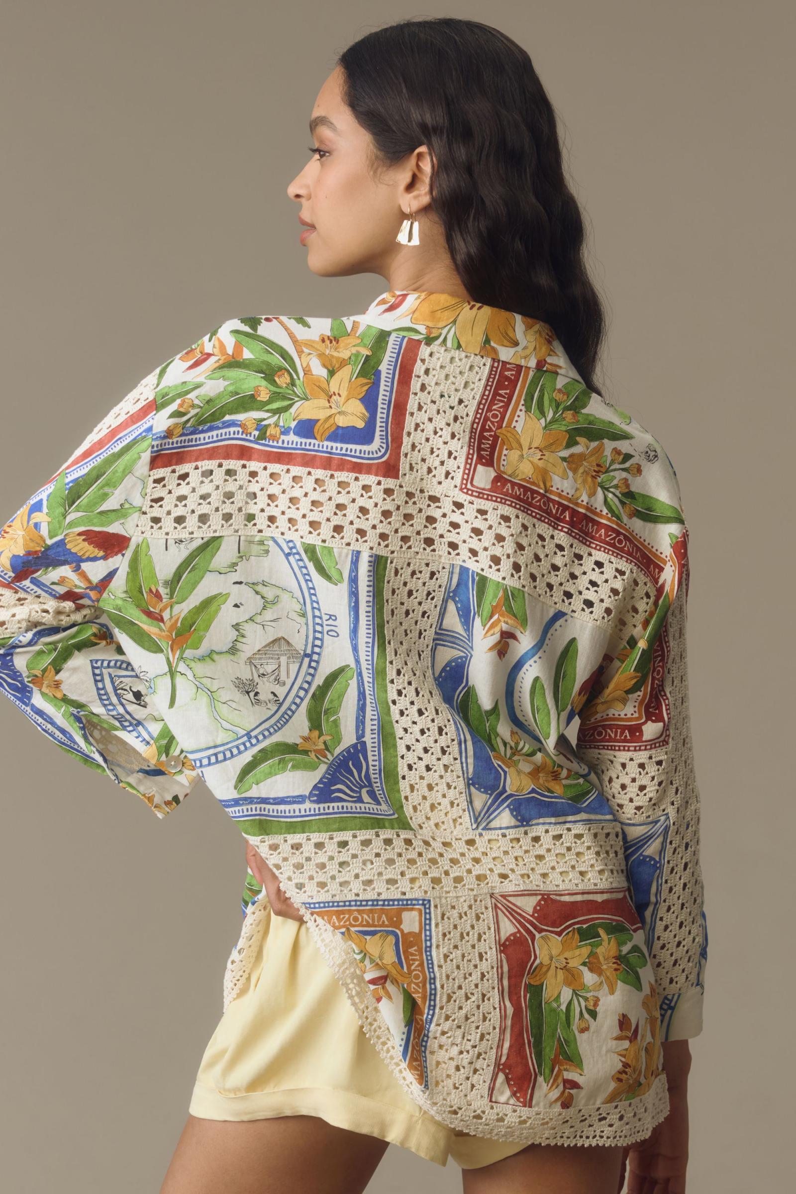 Farm Rio 트로피컬 데스티네이션 리넨 크로셰 셔츠 앤트로폴로지 한국 공식 스토어 유니크한 여성 패션 및 라이프스타일 편집샵 200개이상의 프리미엄 브랜드 여성