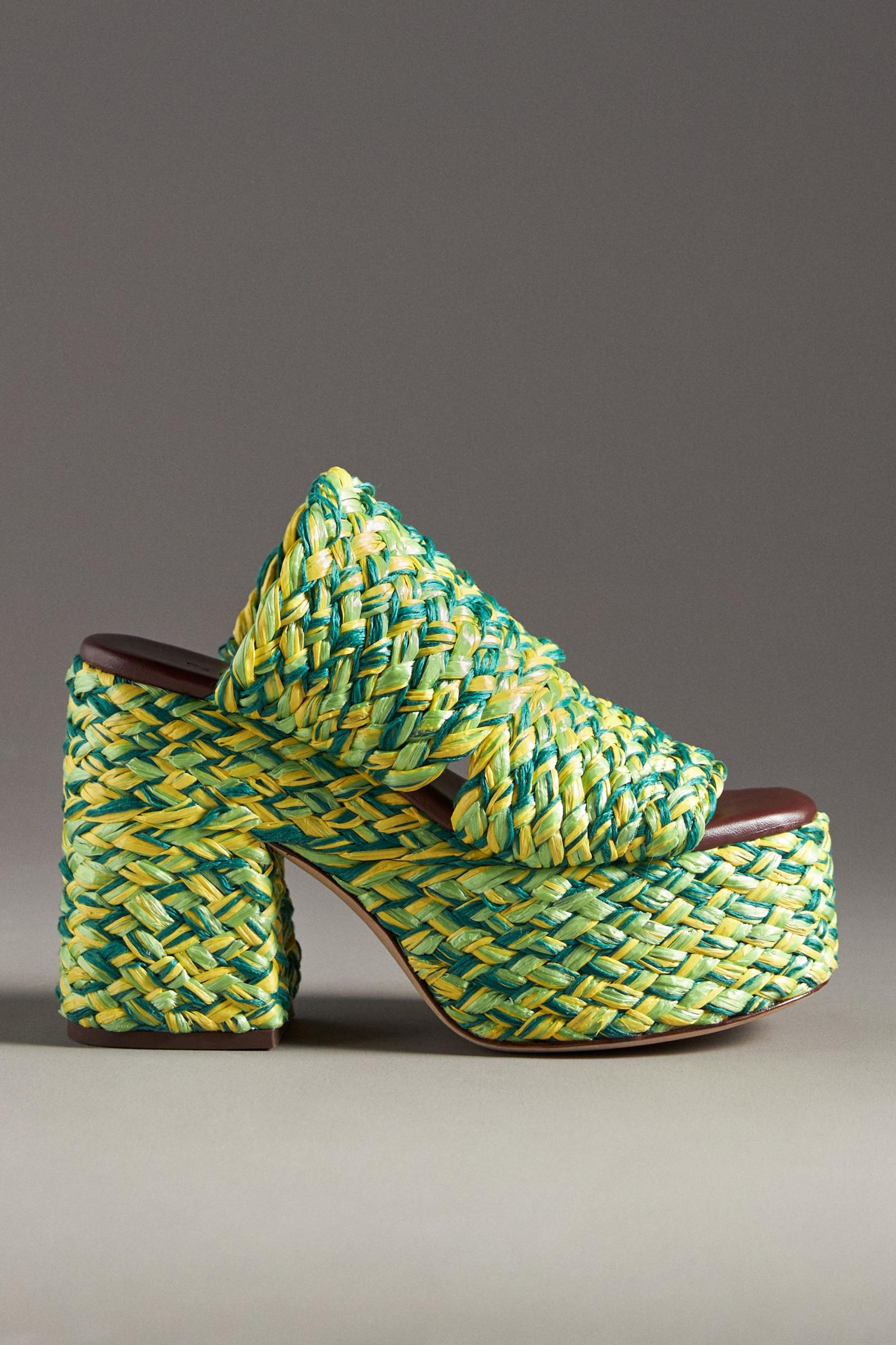 Farm Rio Braided Raffia Platform Slide Sandals | Anthropologie ...
