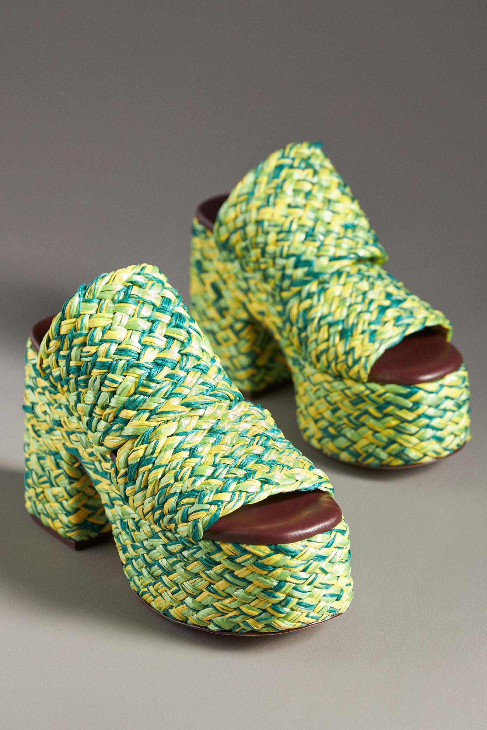 Farm Rio Braided Raffia Platform Slide Sandals | Anthropologie ...