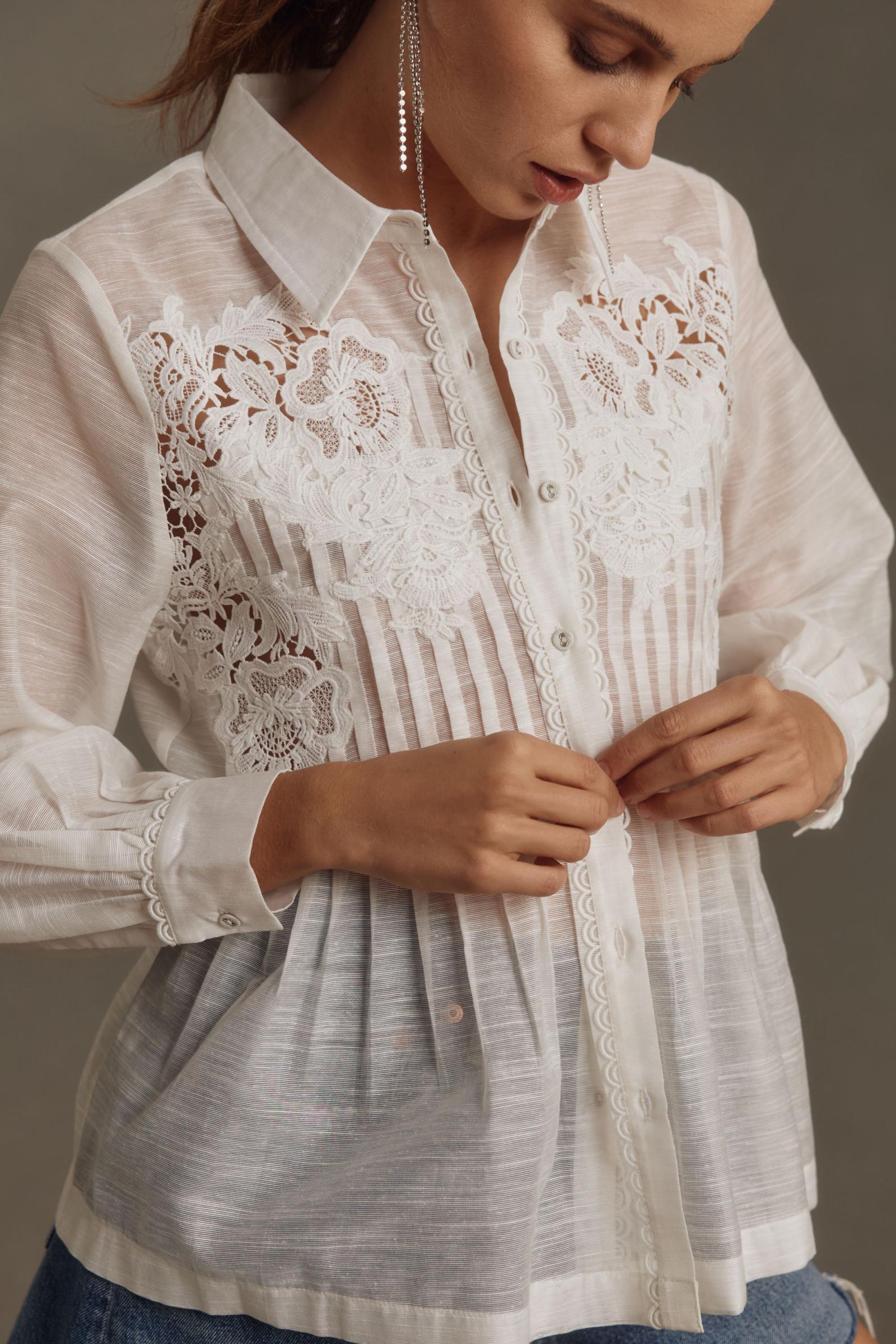 Ranna Gill Long-Sleeve Lace Pintuck Blouse | Anthropologie Korea - Women's Clothing, Accessories ...
