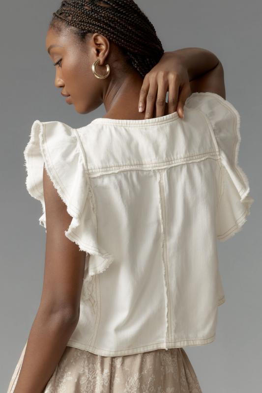 Leigh Viner x Anthropologie Blusa de cuello redondo y mangas aleteadas | Anthropologie México ...