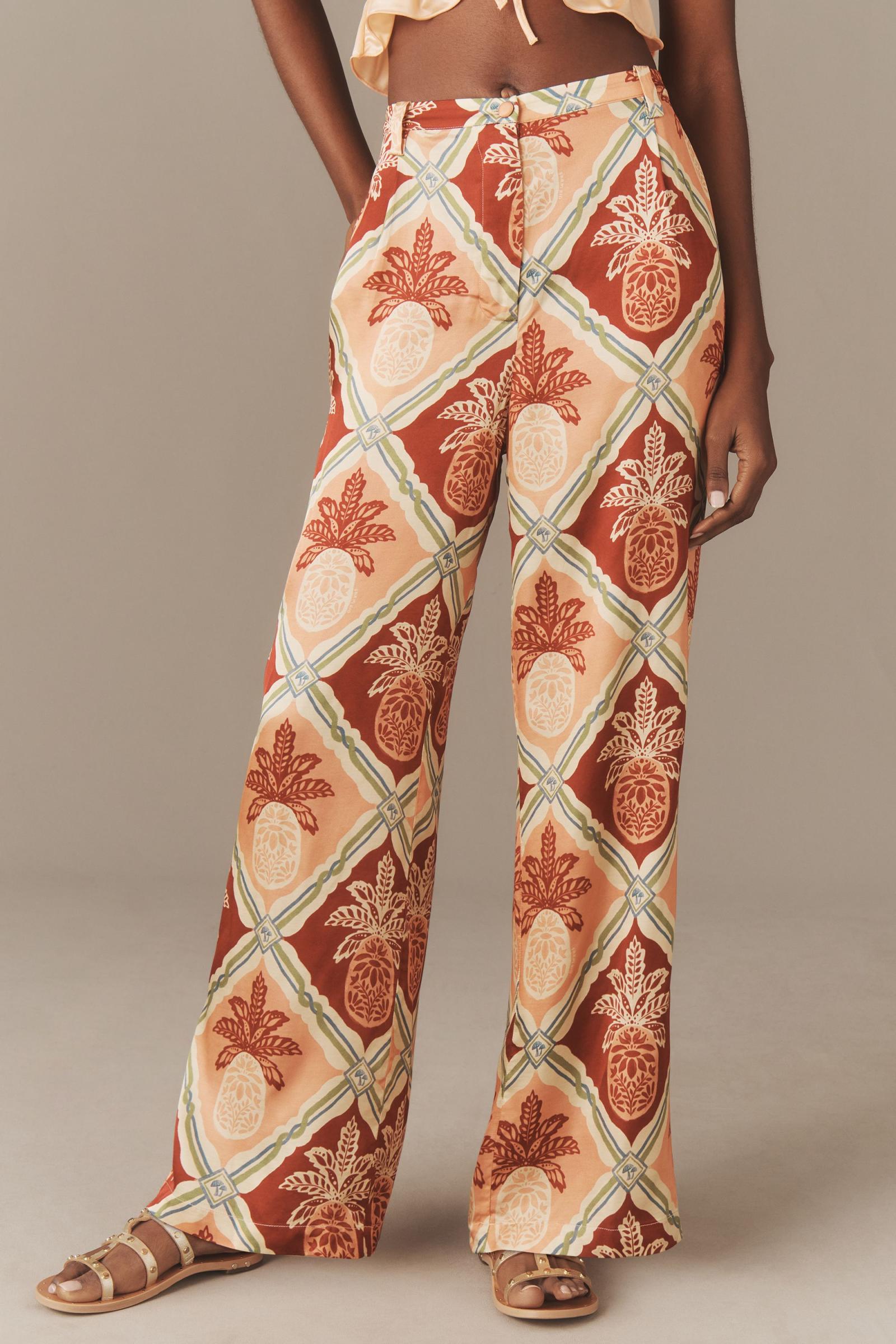 Farm Rio x Anthropologie Pineapple Satin Wide-Leg Pants | Anthropologie ...