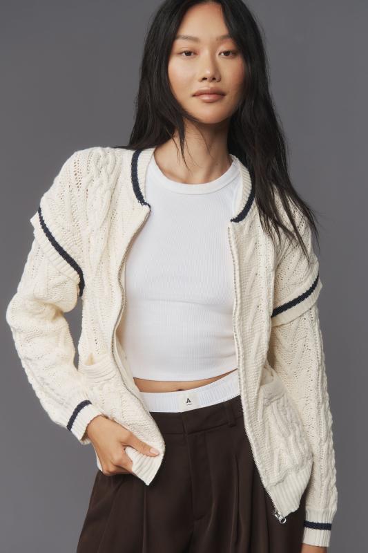 By Anthropologie Cable-Knit Bomber Sweater | Anthropologie Hong Kong ...