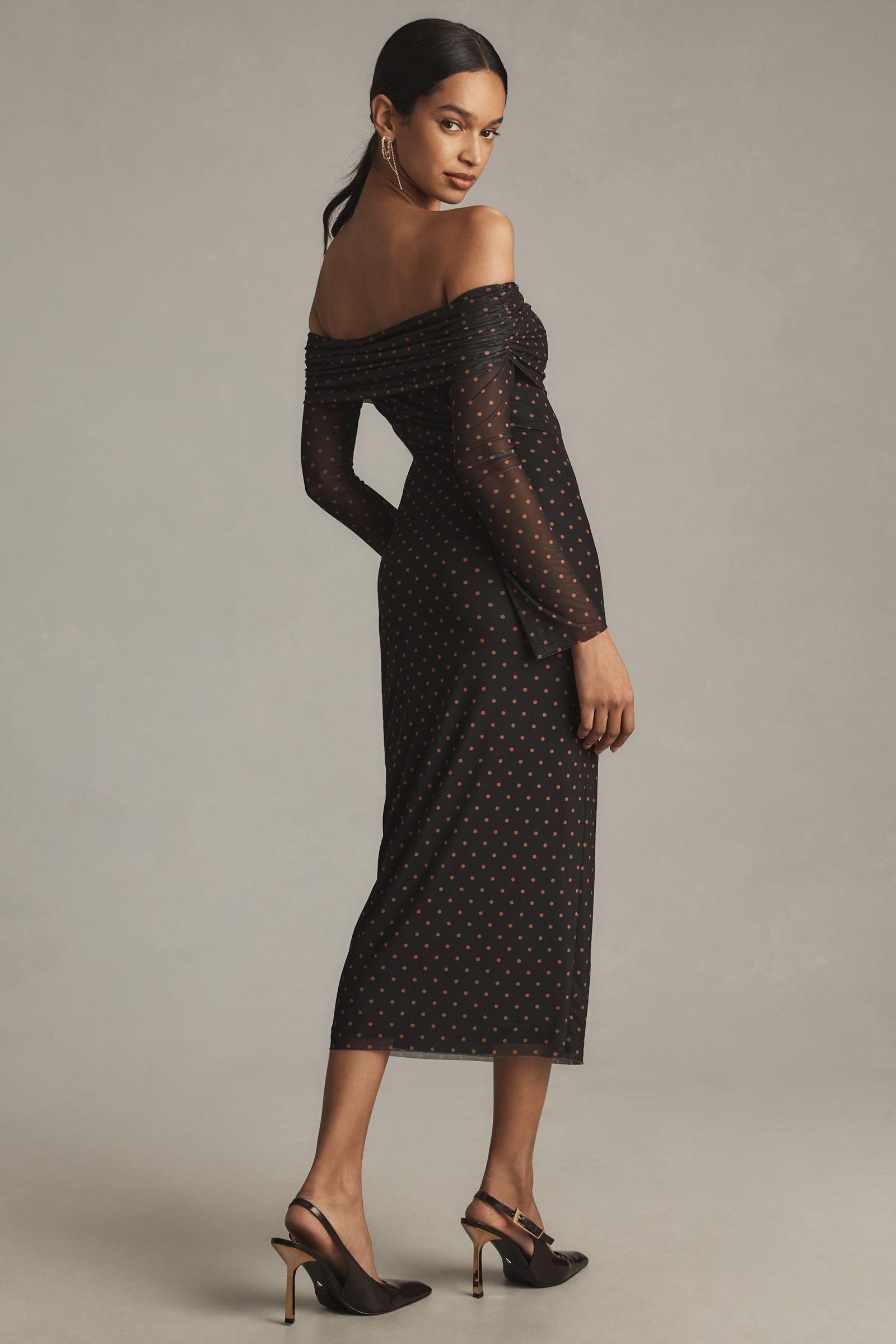 AFRM Praya Vestido midi de malla con hombros descubiertos | Anthropologie México - Ropa de Mujer ...