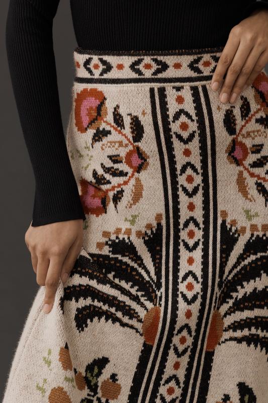 Farm Rio Sand Palms Paradise Knit Fringe Midi Skirt | Anthropologie ...