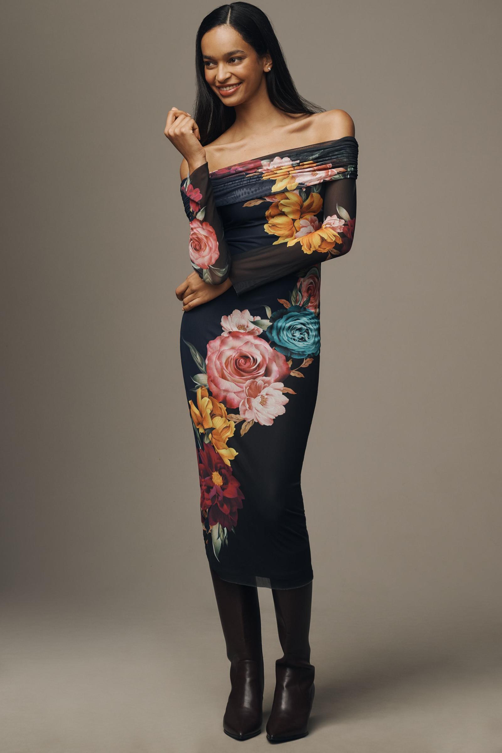 Afrm 프라야 오프숄더 메시 미디 드레스 앤트로폴로지 한국 공식 스토어 유니크한 여성 패션 및 라이프스타일 편집샵 200개이상의 프리미엄 브랜드 여성 의류