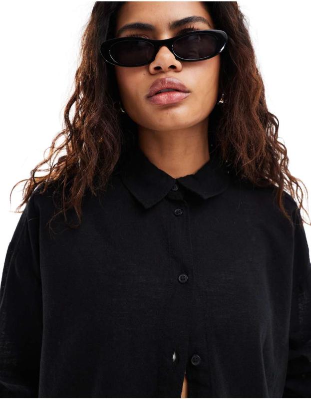 Monki - Monki linen blend oversize shirt in black をオンライン購入 | ASOS 日本公式 ...