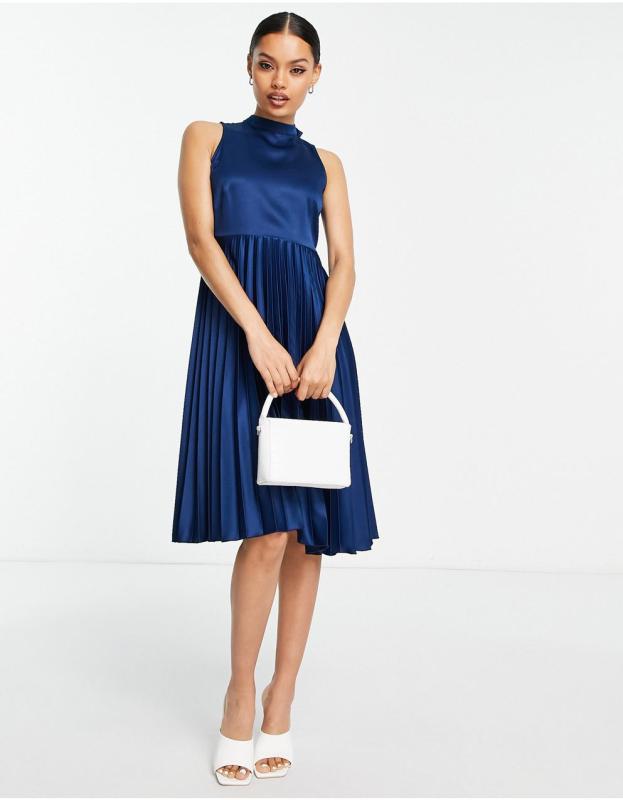 Closet London Petite - Closet London Petite ハイネックプリーツミディドレス (ネイビー) を ...