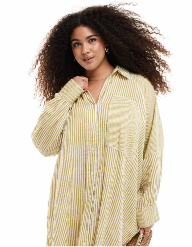 ASOS Curve - ASOS DESIGN Curve relaxed laundered shirt mini dress in ...