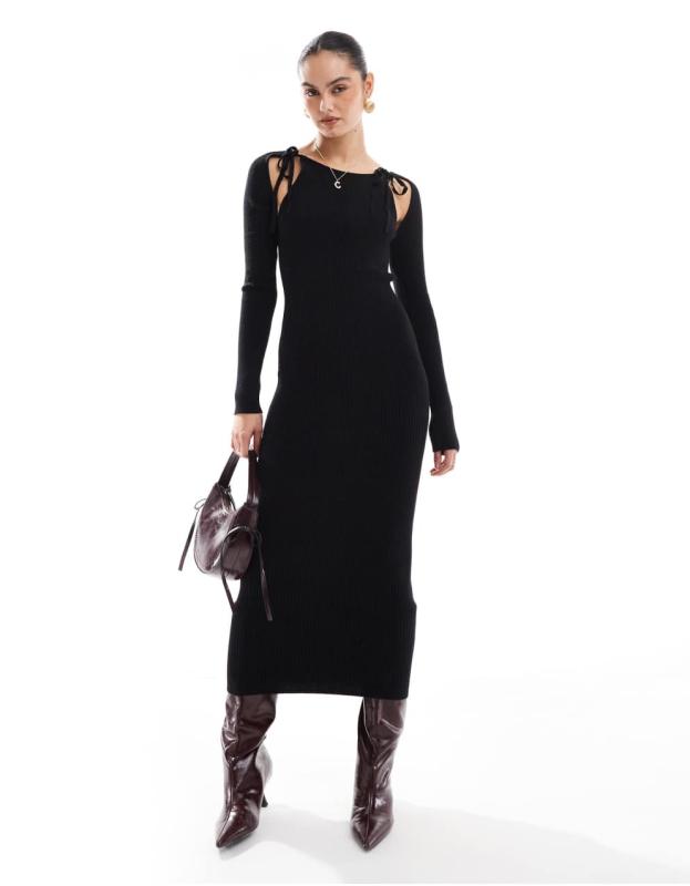 The Frolic - The Frolic x Bella Stovey限定リブカットアウトタイディテールミディ丈ジャンパードレス（ブラック をオンライン購入 | ASOS 日本公式サイト ...