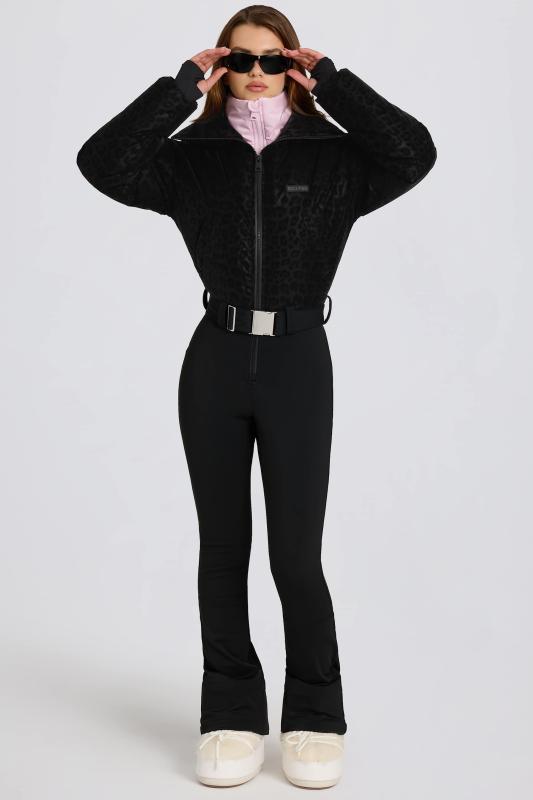 Waterproof Belted Layered Ski Suit In Black Leopard | Bo And Tee United ...