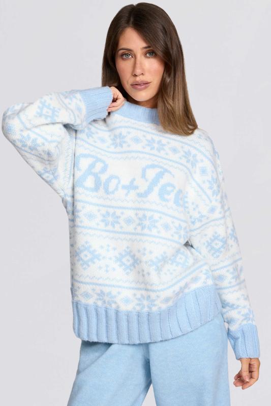 Jacquard-knit Oversized Sweater In Powder Blue | Bo And Tee United States