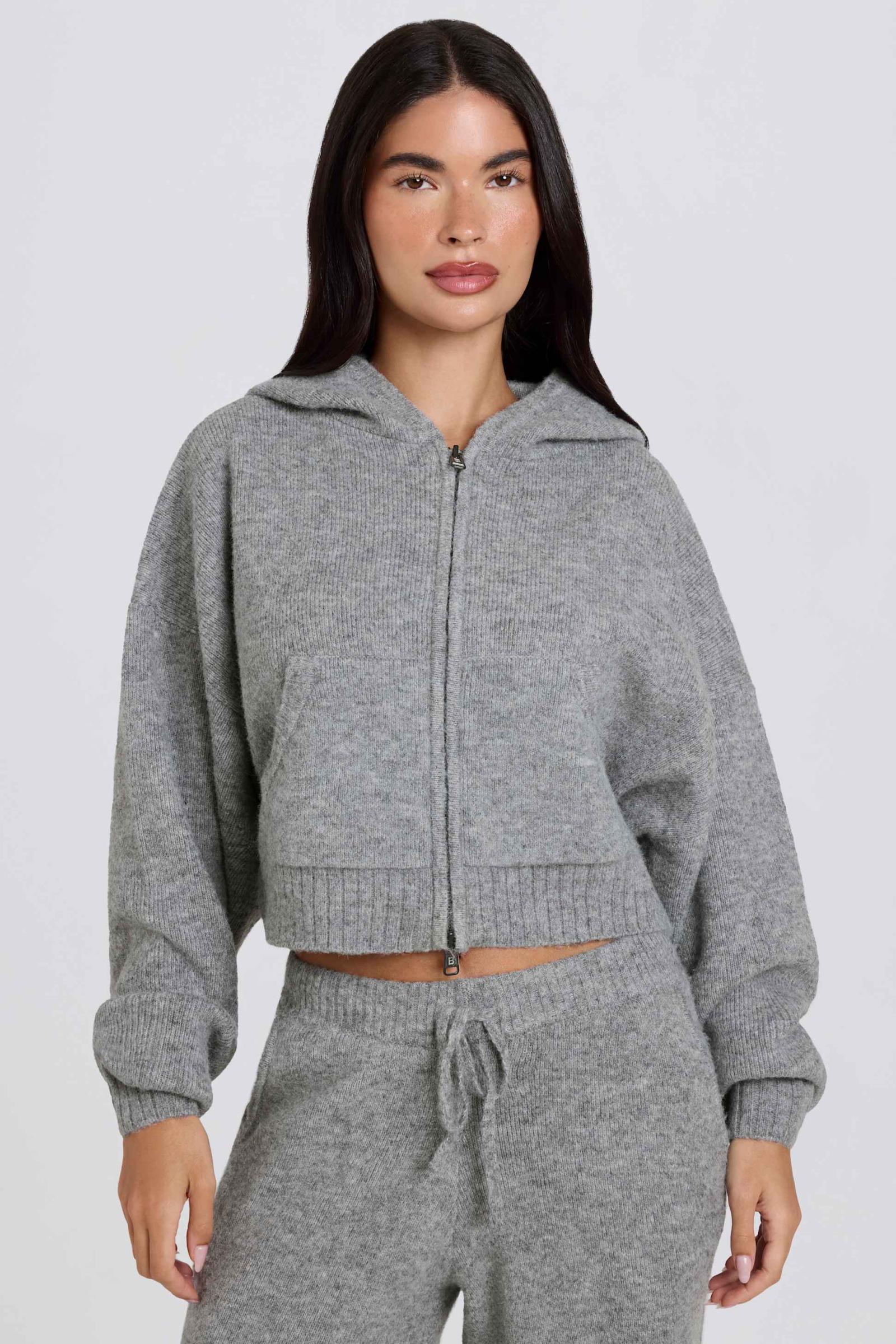 Soft Knit Zip-up Cropped Hoodie In Gray | Bo And Tee United States