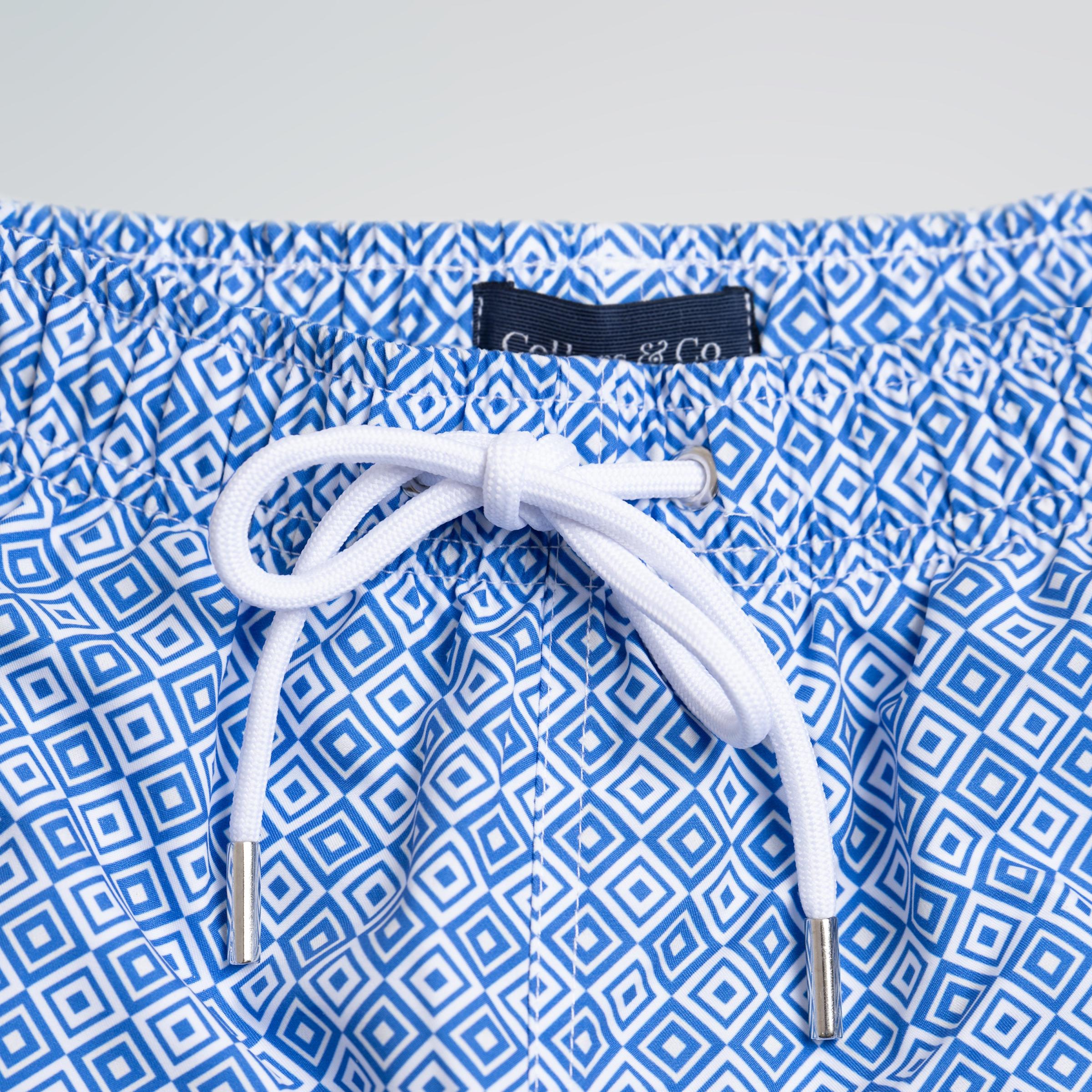 7" Riviera Swim Trunk Blue Geo | Collars & Co.: Designer Polo Shirts ...