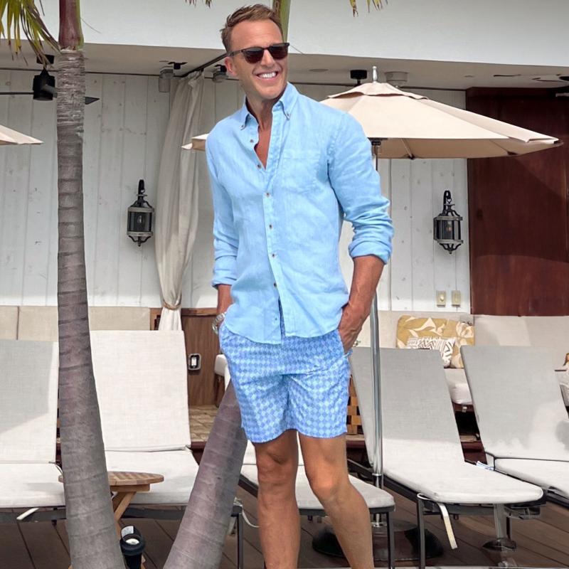 7" Riviera Swim Trunk Blue Geo | Collars & Co.: Designer Polo Shirts ...