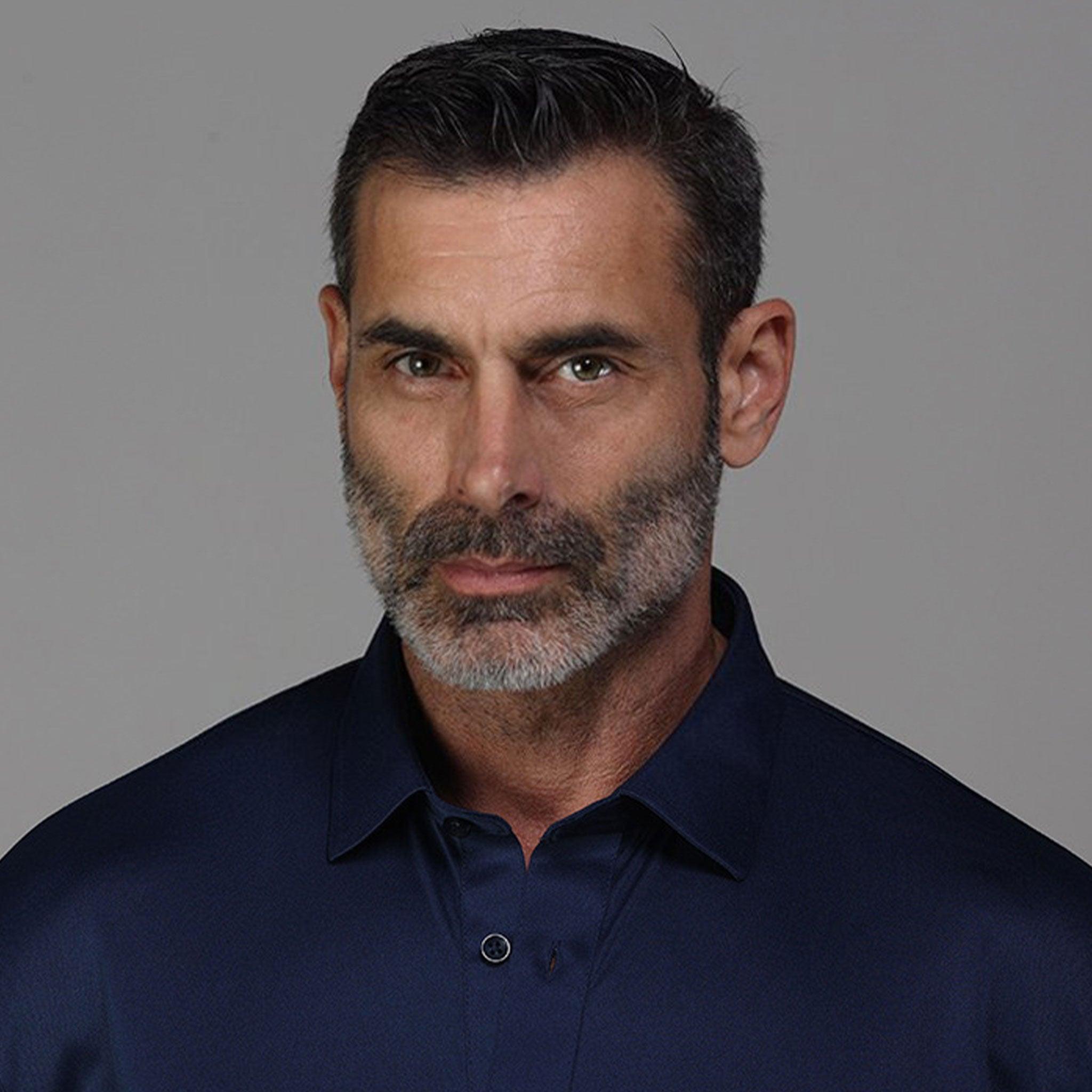 Quattro Flex Dress Shirt with Semi-Spread Collar Navy | Collars & Co ...