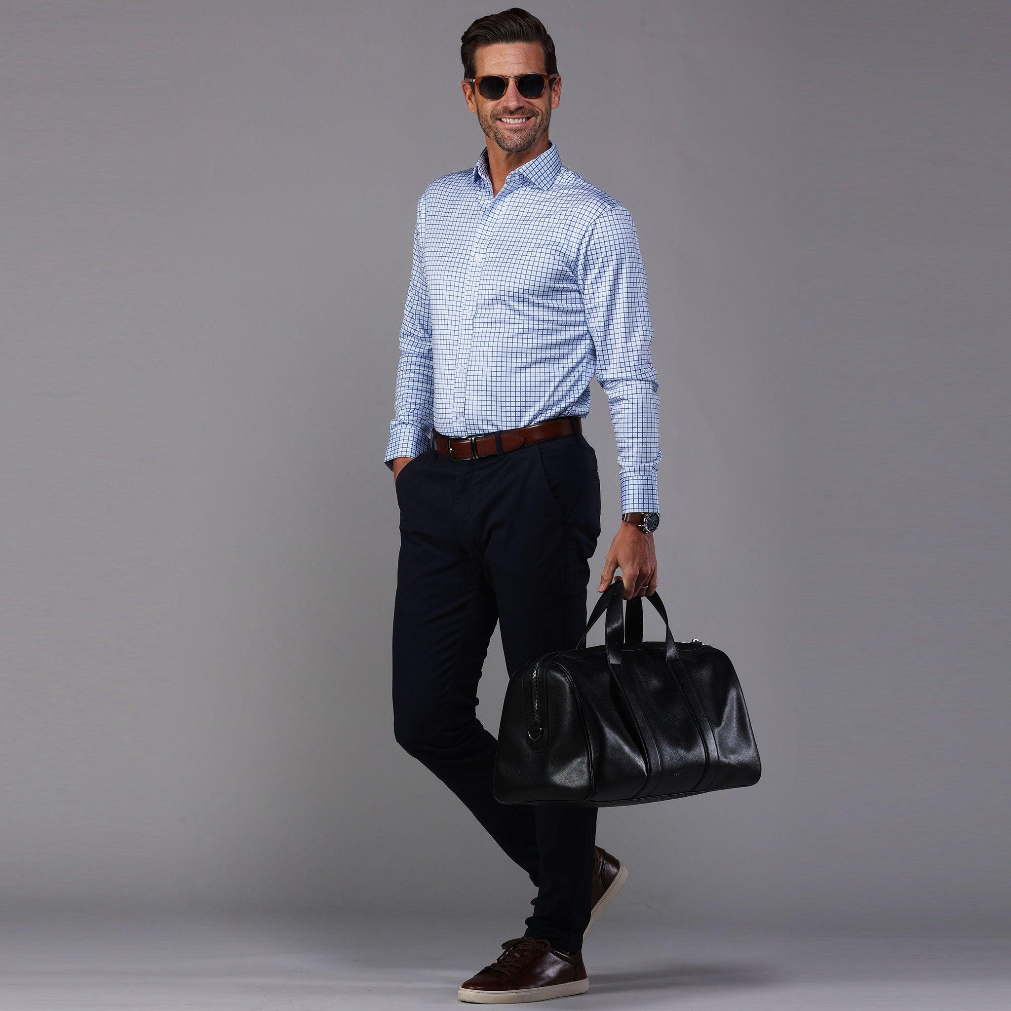 Quattro Flex Dress Shirt with Semi-Spread Collar Blue Tattersall ...