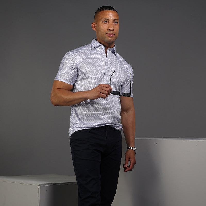 Collars and Co Semi-Spread Collar Polo Scottsdale Navy Spheres