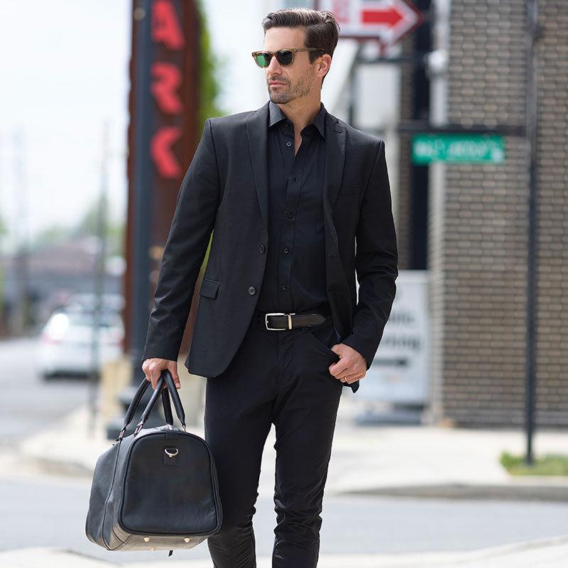 Quattro Flex Dress Shirt with Semi-Spread Collar Black | Collars & Co ...