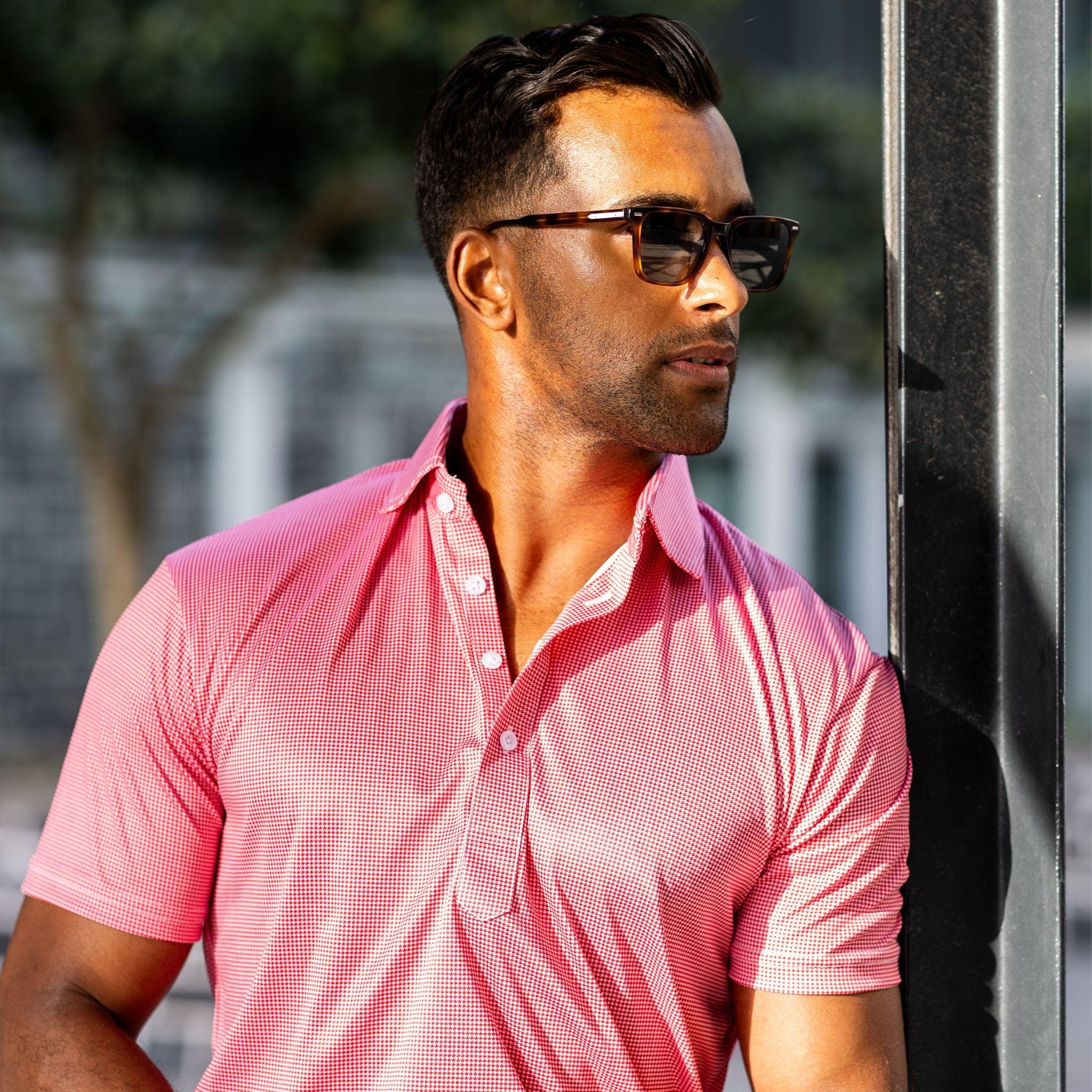 Semi-Spread Collar Polo Red Houndstooth | Collars & Co: Designer Polo ...