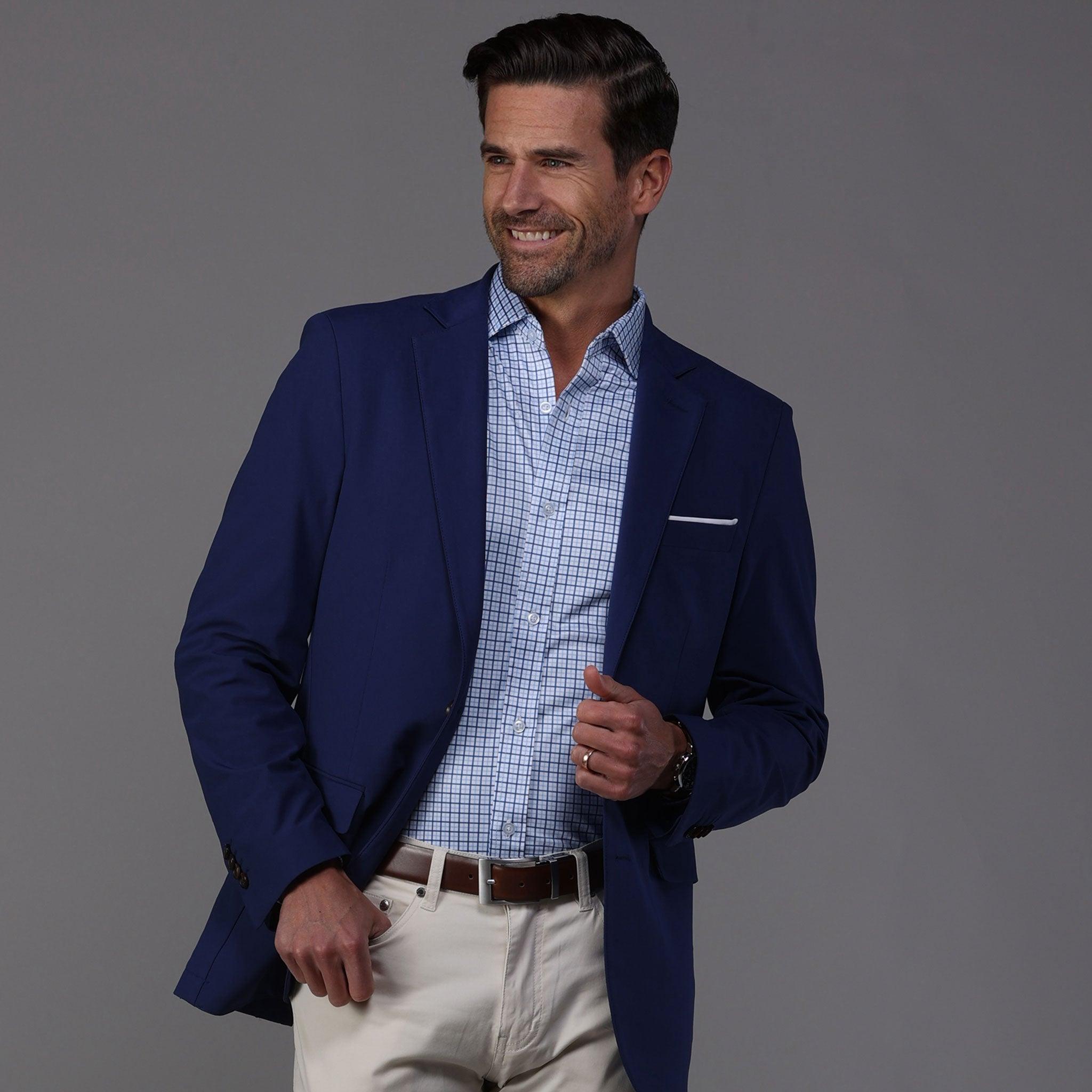 Quattro Flex Dress Shirt with Semi-Spread Collar Blue Tattersall ...