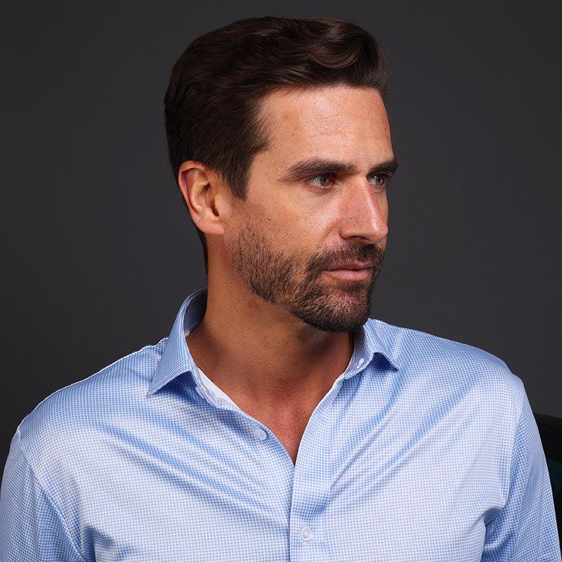 Quattro Flex Dress Shirt with Semi-Spread Collar Blue Houndstooth ...