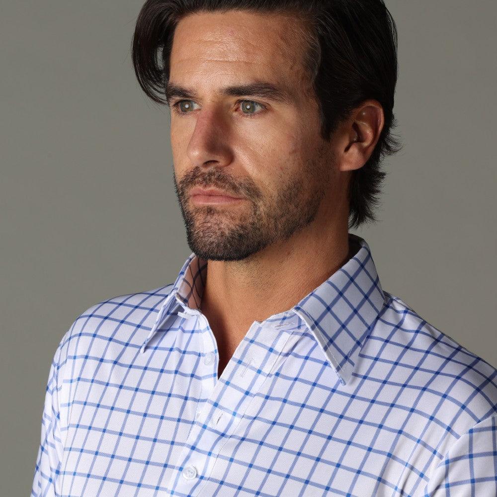 The Original Dress Collar Polo™ Blue Grid Check | Collars & Co ...
