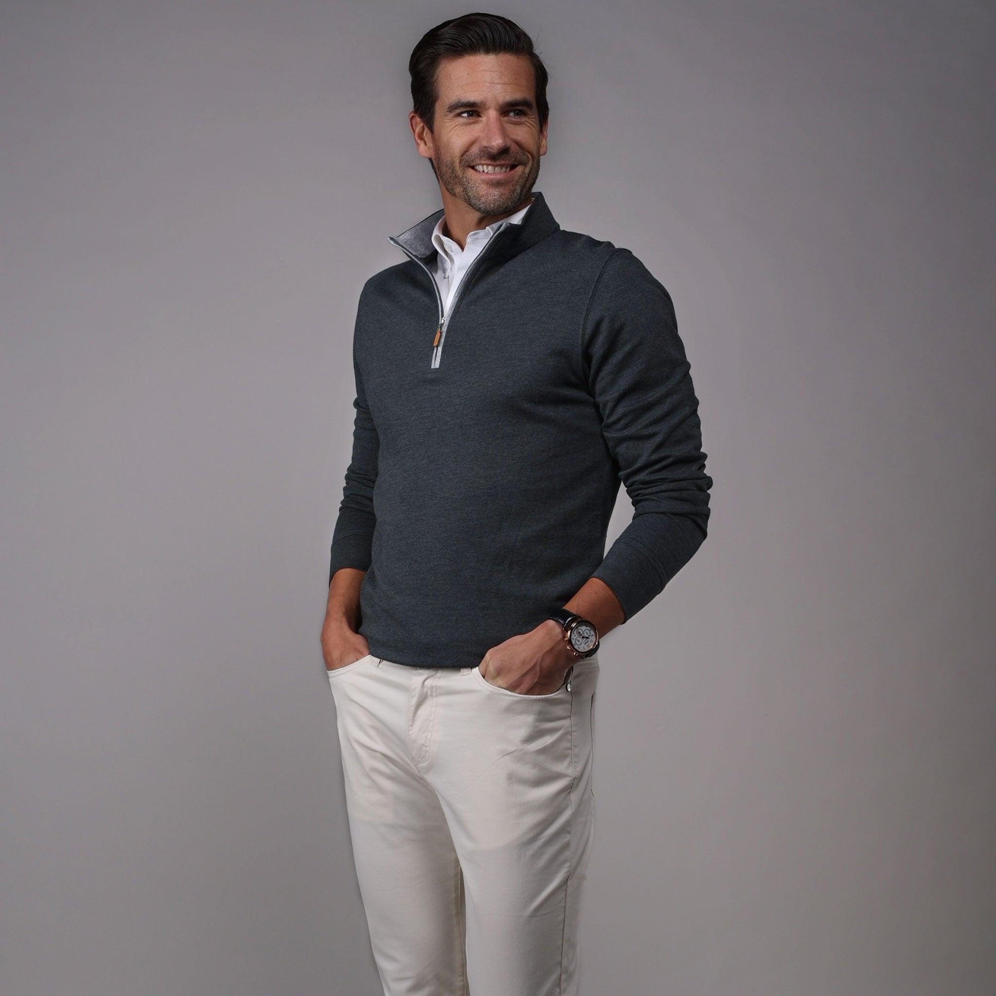 Charcoal Heather Cloud Cotton Quarter Zip Pullover | Collars & Co ...