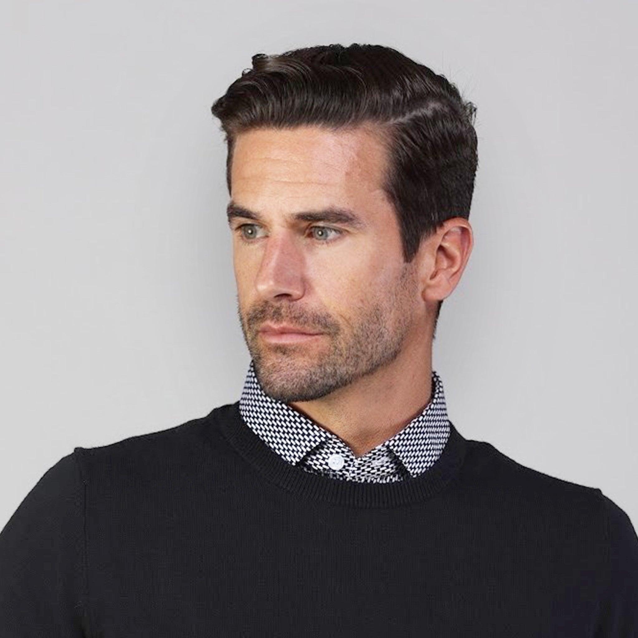 Black Luxury Touch Cotton and Cashmere Crew Neck Sweater | Collars & Co ...