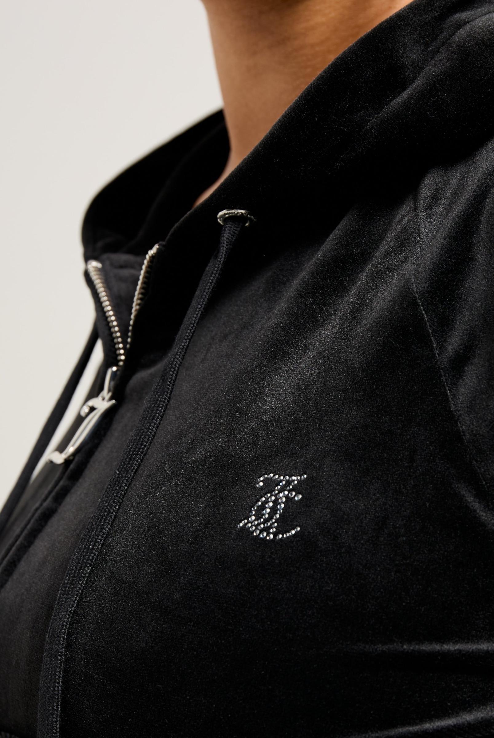 Black Diamante Velour Zip-through Hoodie | Juicy Couture Poland